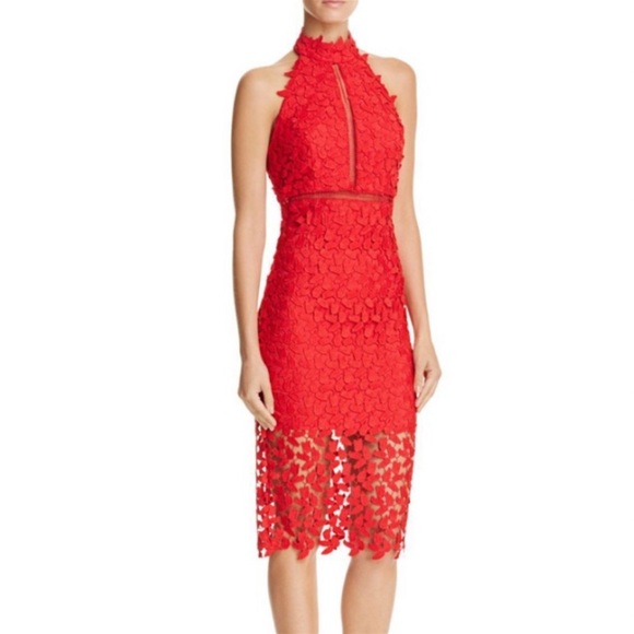 Bardot | Dresses | Bardot Red Hanna Halter Top Lace Midi Dress | Poshmark
